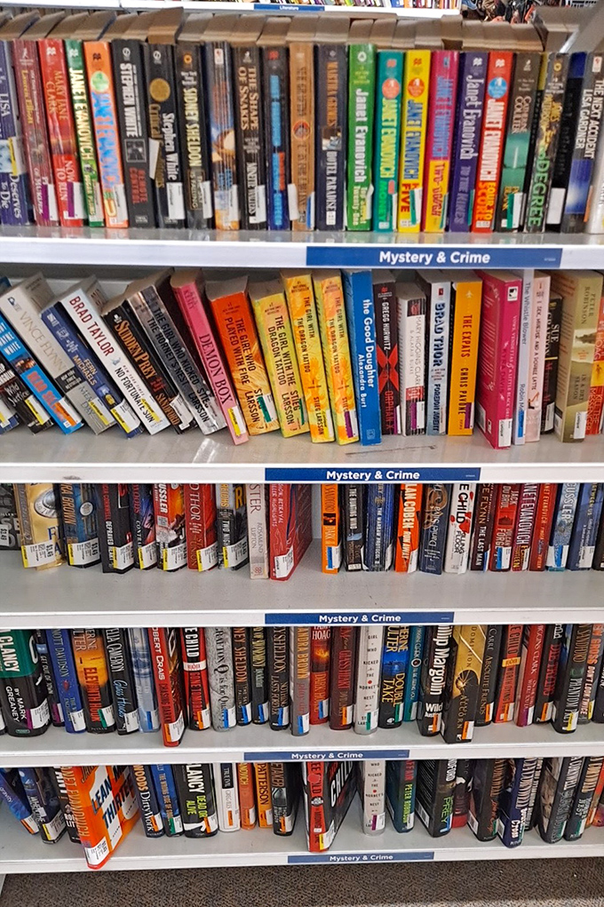 Mystery and crime section: where secondhand whodunits cost less than a cup of coffee, and Agatha Christie rubs shoulders with James Patterson.