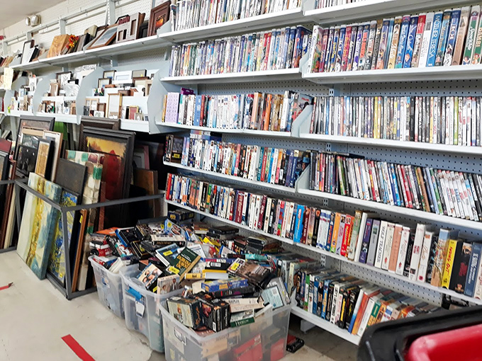 The book section – a paper playground where forgotten bestsellers and obscure gems sit shoulder to shoulder, waiting for curious eyes.