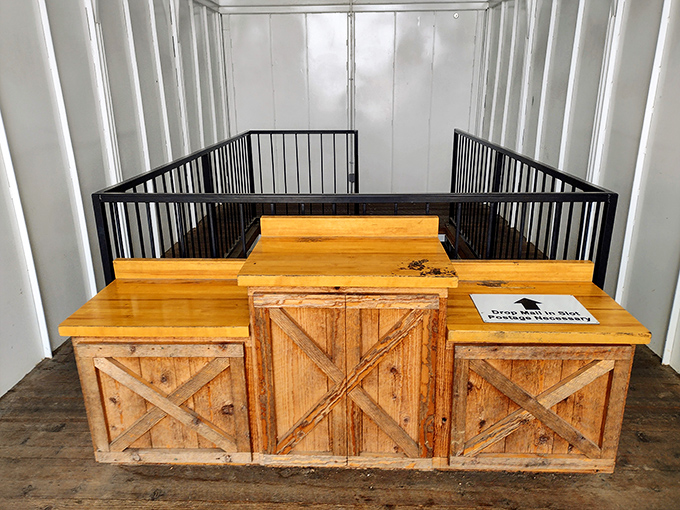 These charming wooden crates inside the mailbox offer a rustic contrast to the sleek white interior. Return to sender? Not with this view! 