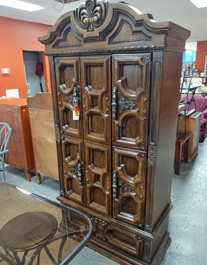 Narnia called—they want their wardrobe back! This ornate cabinet could house your linens or serve as a portal to another dimension. Your choice.