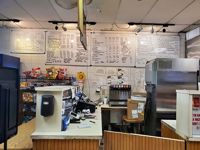 Behind every great sandwich shop is an organized chaos of handwritten menus, chip racks, and the promise of deliciousness.