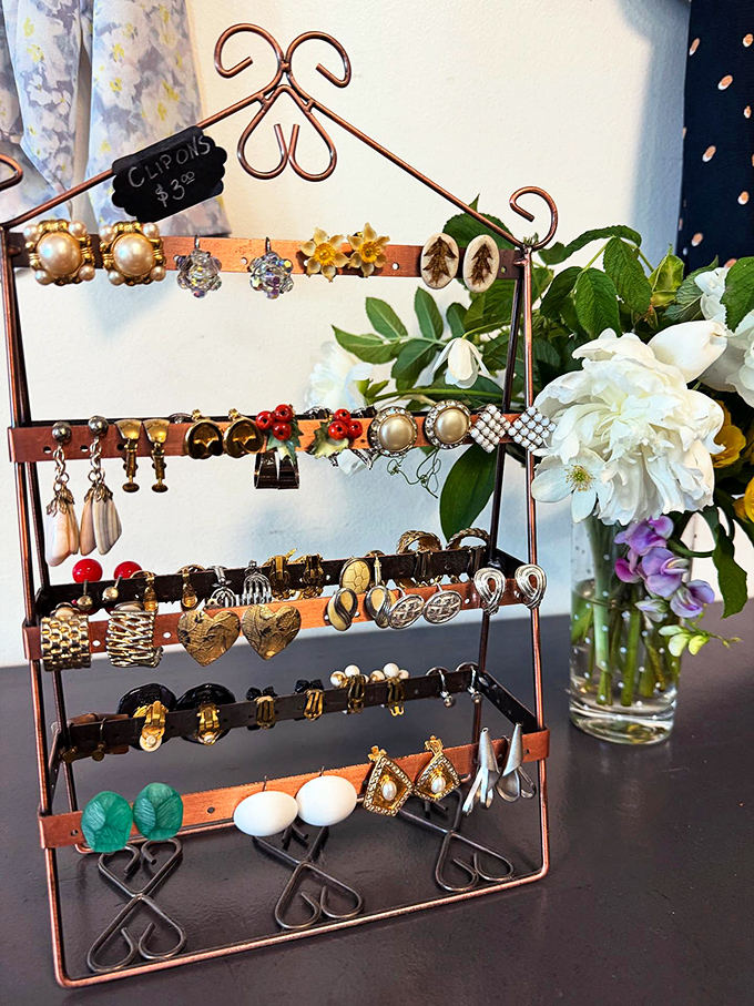 Clip-on earrings displayed like tiny works of art&mdash;because someone's "I'll never wear these again" becomes another's "Where did you find those amazing earrings?"