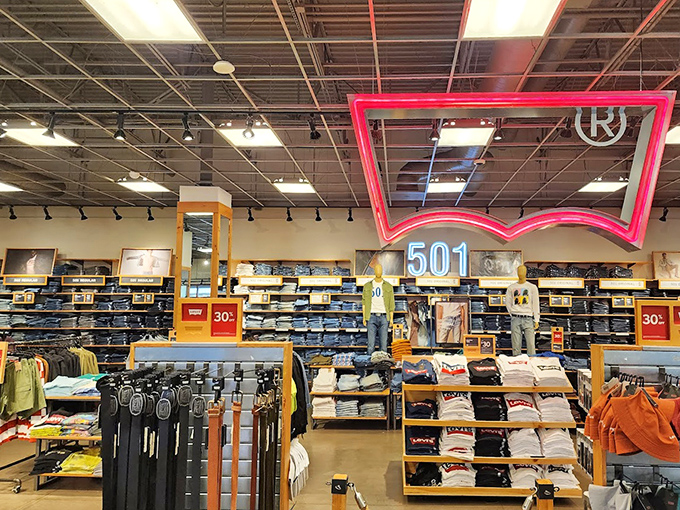 Levi's iconic red tab beckons denim enthusiasts with the promise of that elusive perfect fit and American heritage style.