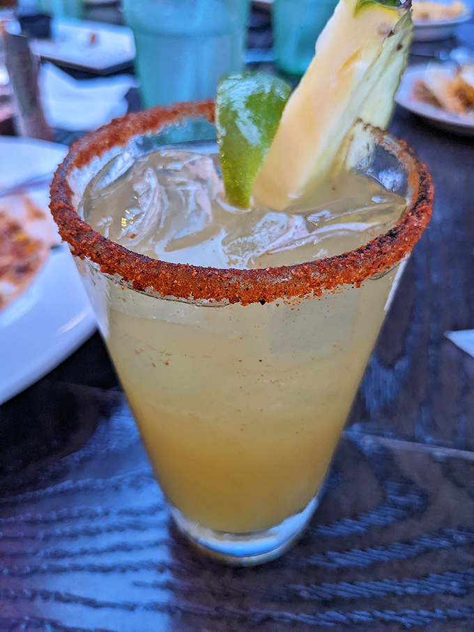 That rim isn't just for show&mdash;it's packing enough spice to make you forget you're drinking something that could double as a vacation postcard.