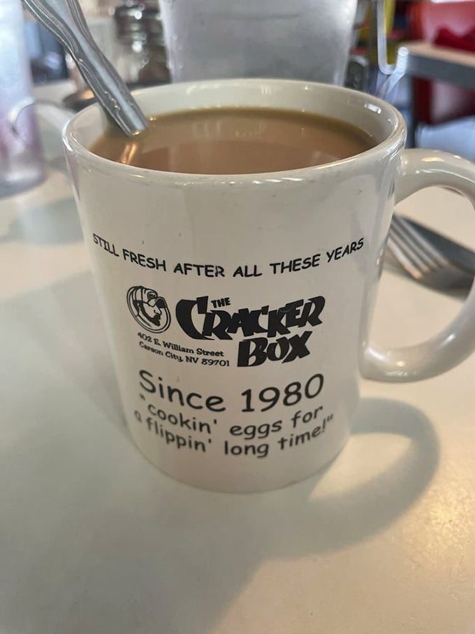 Their coffee mugs tell the story&mdash;"Still fresh after all these years"&mdash;a humble brag that's completely justified once you take a sip.