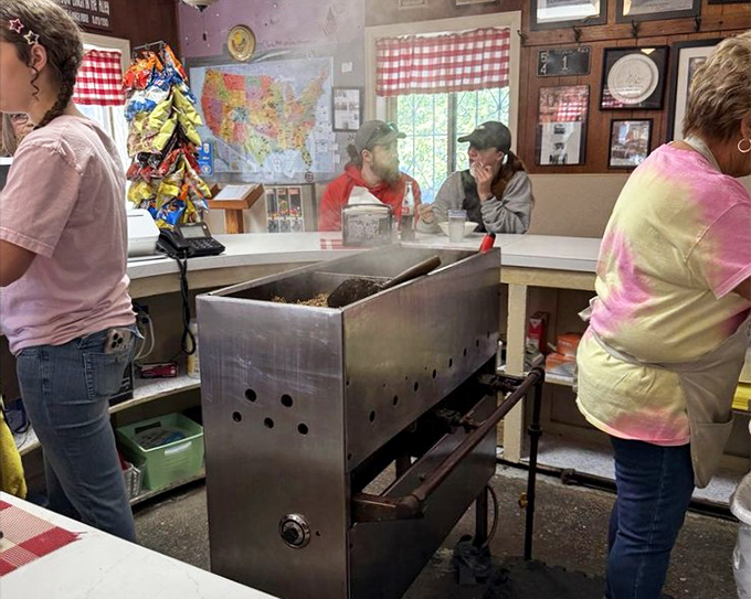 The cooking area where magic happens, steaming up loose meat that's been making people drive across state lines since forever.