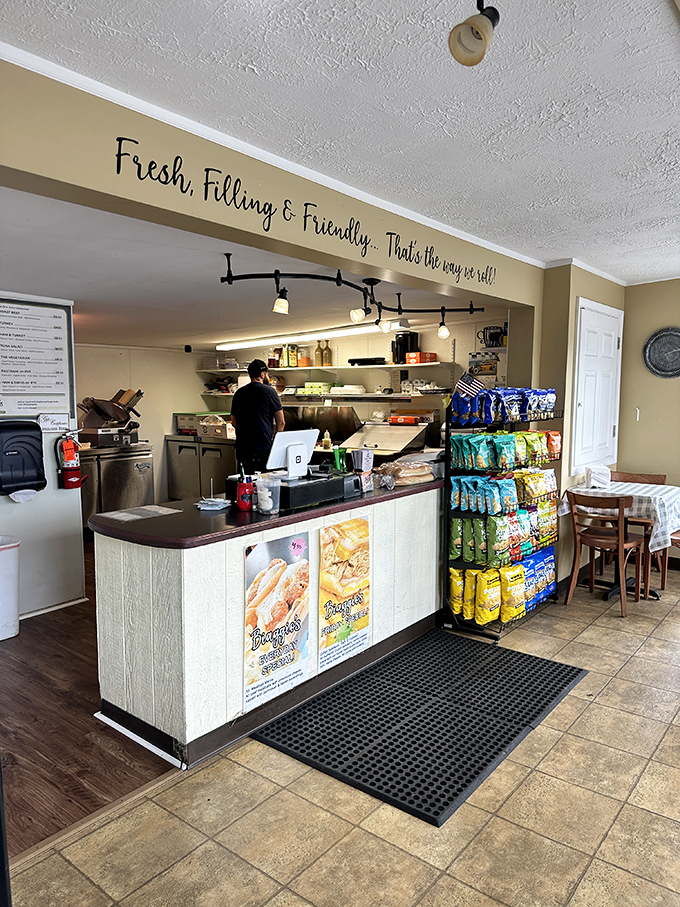 The counter where sandwich dreams come true. That motto overhead isn't just decoration&mdash;it's the philosophy behind every bite.