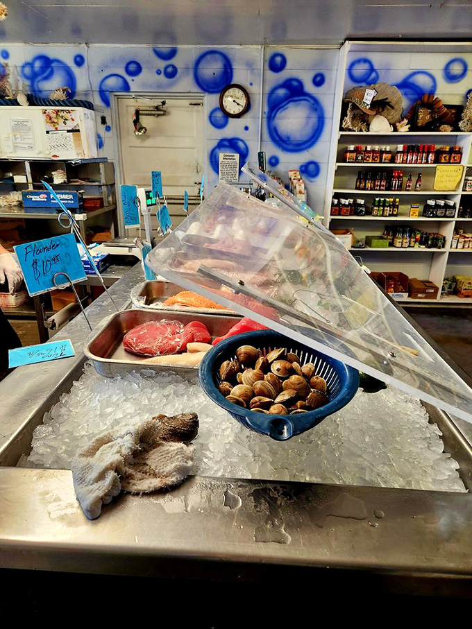 Where the magic begins. Fresh seafood on ice, waiting to fulfill its delicious destiny.