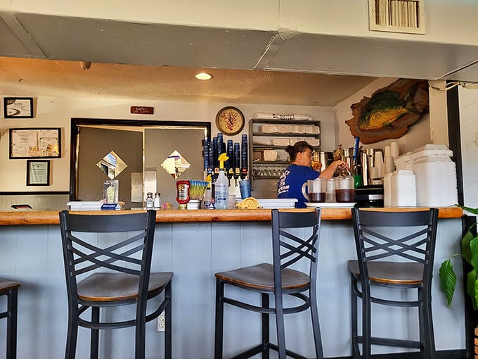 Counter seating offers front-row views of the kitchen magic happening behind the scenes.