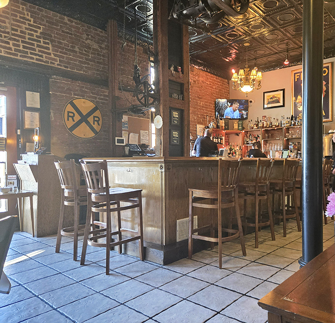 The bar area whispers stories of Prohibition while serving drinks that celebrate its end&mdash;vintage railway signs remind you this building has seen some things.