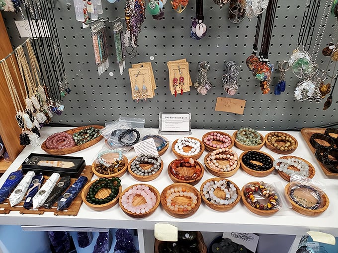 Nature's jewelry displayed with artisan care. These gemstone bracelets and crystal pendants promise everything from healing properties to simply looking fabulous.