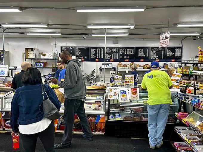 The lunchtime rush at Malin's &ndash; where hungry customers patiently wait their turn for sandwich greatness.