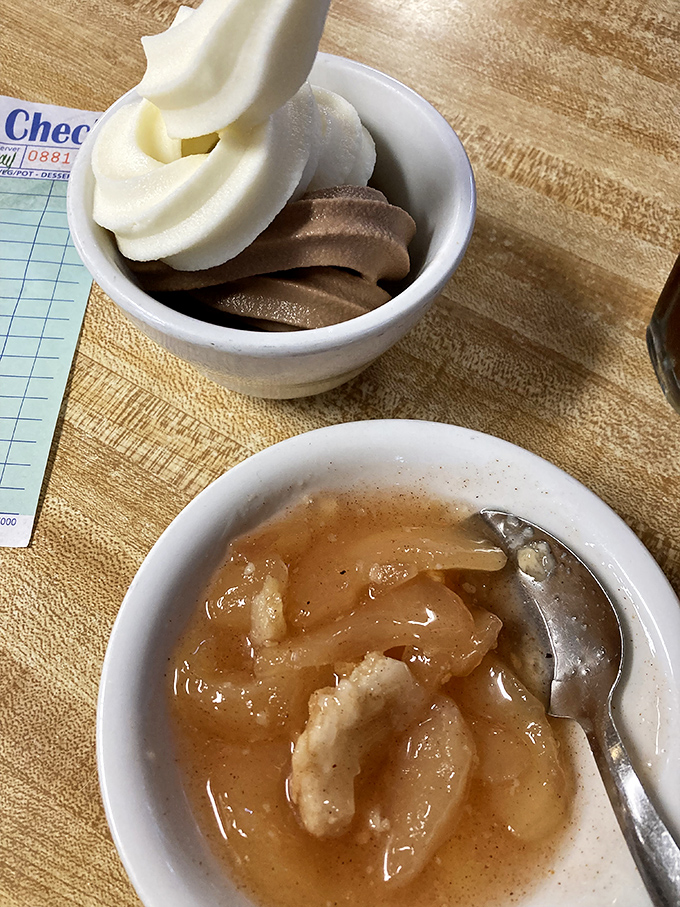 Soft serve meets apple goodness. In the hierarchy of dessert combinations, this pairing ranks somewhere between brilliant and necessary.