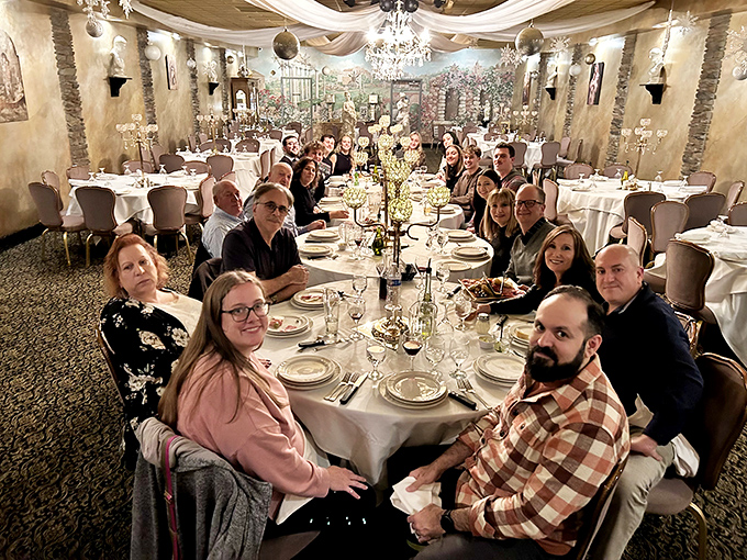 A private dining room where memories are made, calories don't count, and everyone looks good in chandelier lighting.