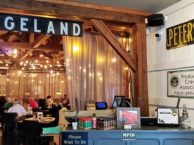 The soft glow of string lights transforms this dining room into a place where memories are made between bites. Rural Missouri hospitality at its finest.