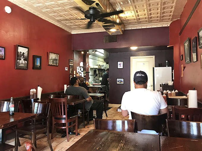 A glimpse into the heart of Mike's BBQ, where fellow diners are already deep in the throes of meat-induced happiness.