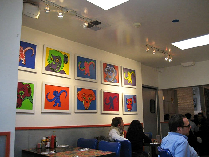 Vibrant pop art creates the perfect backdrop for culinary adventures. Those monkeys aren't just decoration&mdash;they're your dining companions.