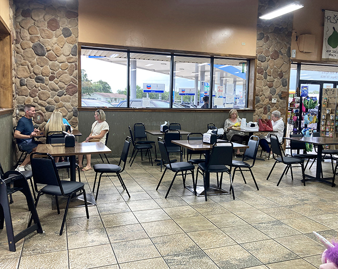 The dining area offers front-row seats to Highway 71's parade of travelers, all while you contemplate your next kolache conquest.