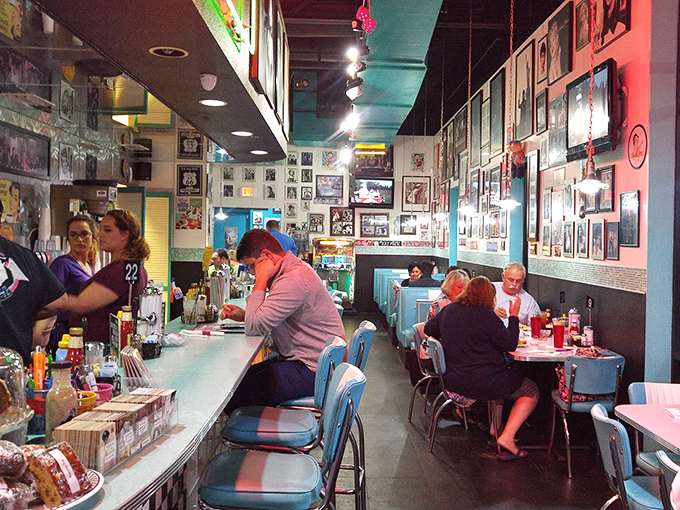 The pink tables aren't just a design choice&mdash;they're the perfect backdrop for food that doesn't need filters to look this good.