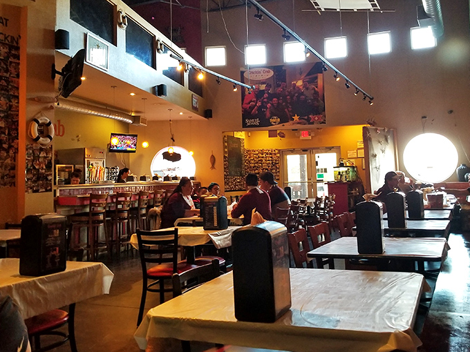 The dining room buzzes with the universal language of "mmm" as patrons discover that seafood paradise exists in the desert.
