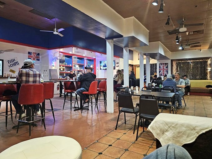 Where locals gather for a taste of Britain without the transatlantic flight. The Codfather's dining room buzzes with the universal language of good food.