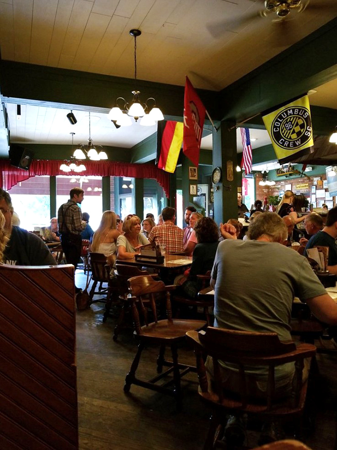 When locals pack a restaurant this consistently, you know you've found the real deal &ndash; German flags and Columbus Crew banners adding to the community vibe. 