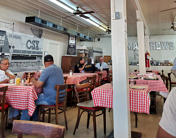 Where the real Georgia happens—local law enforcement, business folks, and regulars breaking bread together in perfect small-town harmony.