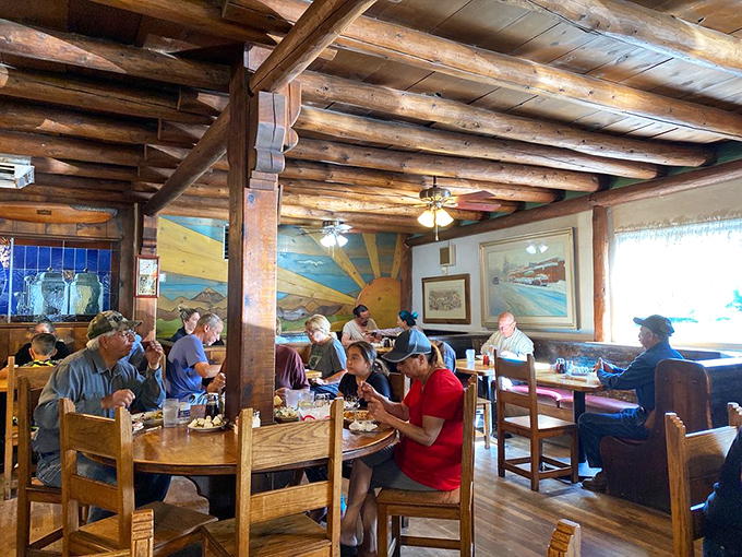 Where locals and visitors break bread together under rustic vigas. Some come for the food, all stay for the atmosphere.