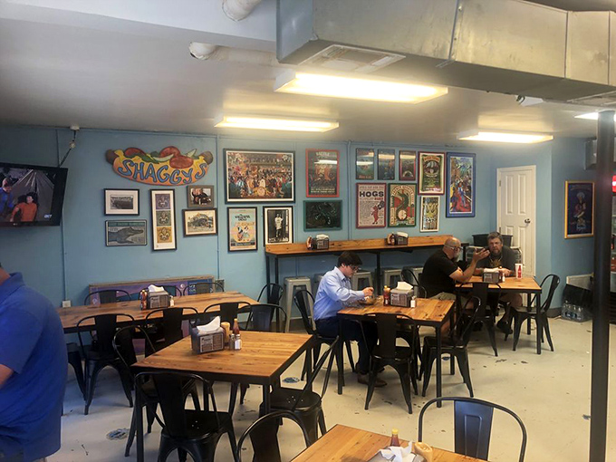 The dining room has all the frills of your favorite uncle's basement &ndash; unpretentious, comfortable, and plastered with cool memorabilia.