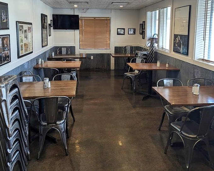 Clean lines and comfortable seating create the perfect backdrop for serious comfort food conversations and contemplation.