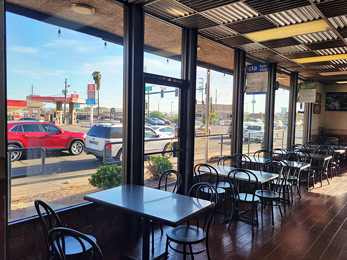 Sun streams through large windows in the dining area, where Chicago meets Phoenix in a delicious cultural exchange program.
