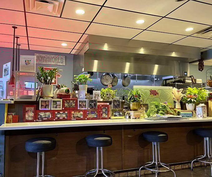 The counter offers front-row seats to the culinary magic show, where plants and personality create a diner experience worth writing home about.