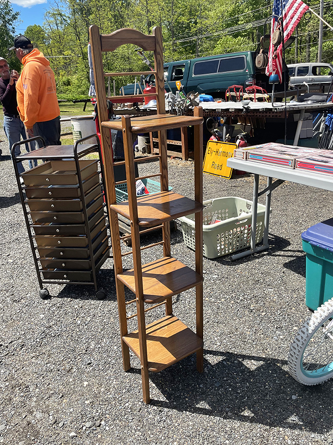 Practical meets nostalgic. This wooden display shelf could hold your treasures or become the conversation piece your living room has been missing.