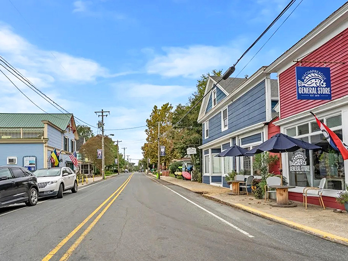Downtown Wachapreague &ndash; where "rush hour" means three cars waiting for a family of geese to cross the road.