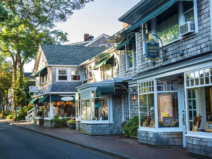 These weathered cedar-shingled shops house galleries and boutiques where your credit card will get more exercise than you did on vacation.