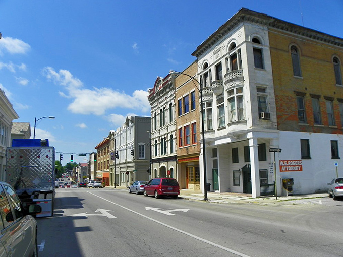 Historic downtown architecture that survived longer than most celebrity marriages, standing testament to quality construction and community pride.