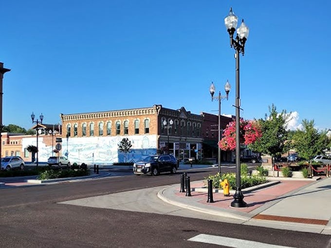 Downtown Vermillion's vintage lampposts and brick streets create a Norman Rockwell scene that somehow never feels stuck in the past.