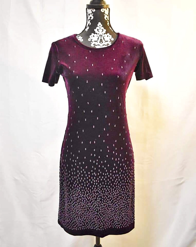 This burgundy dress with cascading dots didn't end up here by accident&mdash;it's waiting for its second chance to attend a dinner party or make a first impression.