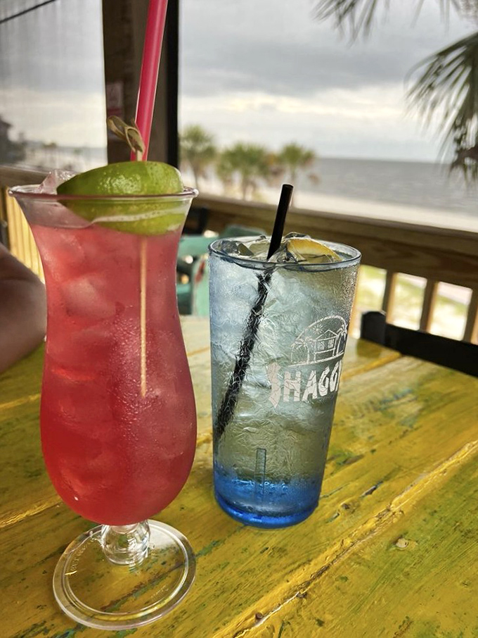 Colorful cocktails with a view of the Gulf&mdash;because seafood tastes better with a sunset and something fruity in hand.