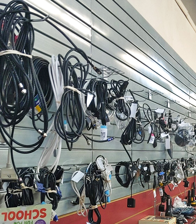 The wall of cables and cords&mdash;technological spaghetti for the gadget enthusiast who believes everything deserves a second chance.