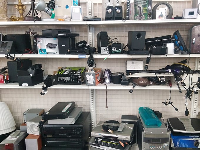 The electronics section: where yesterday's cutting-edge technology comes to find appreciative new owners who still have the right cables.