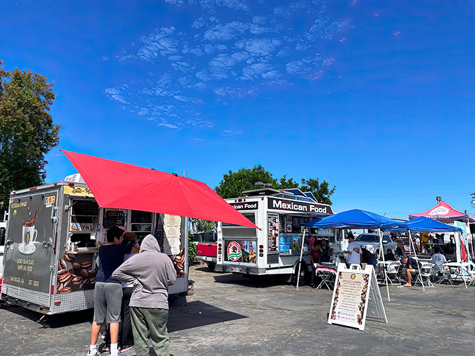 Food trucks serving up Mexican favorites, because shopping for bargains works up an appetite that only street tacos can satisfy.