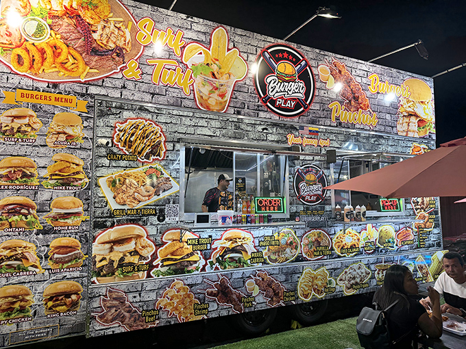 Food truck heaven awaits outside, offering sustenance for shoppers who've worked up an appetite hunting down deals.