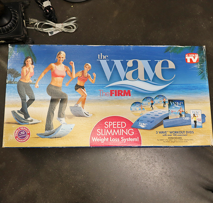 Yesterday's fitness revolution awaits its comeback in a dusty box. "The Wave" promises slimming results and a guaranteed laugh for today's smart shopper.