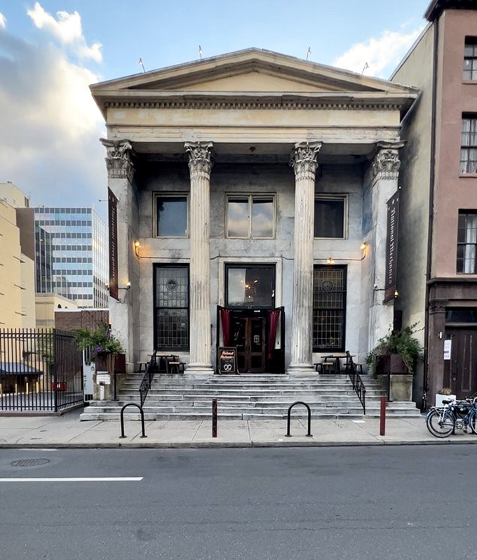Columns that would make ancient Greeks proud. This isn't just a restaurant entrance &ndash; it's a portal to a deliciously different dining dimension.