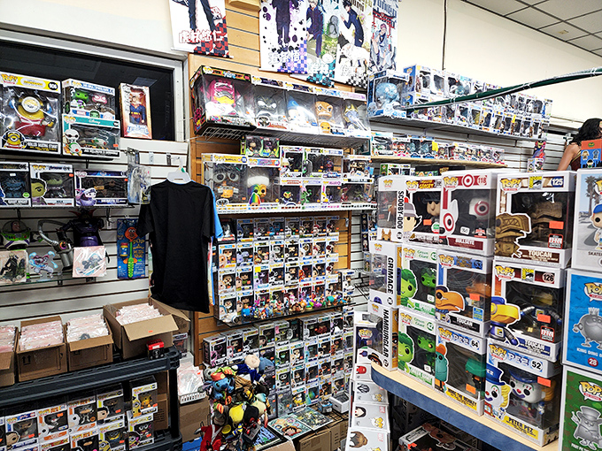 Pop culture paradise! Funko figures stand at attention, a plastic army of collectibles waiting to march home with passionate fans and impulse buyers alike.