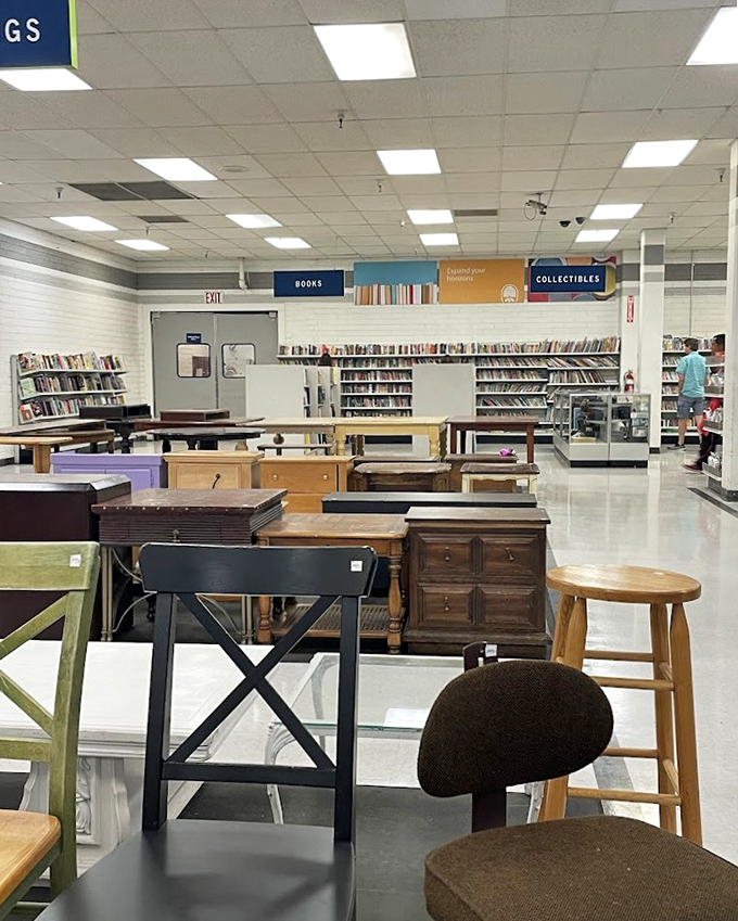 Furniture with character awaits its next chapter. That wooden stool has probably heard more family dinner conversations than most therapists.