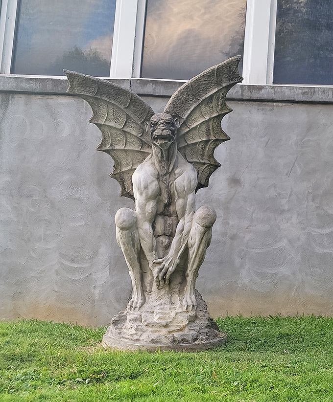 Not your average garden gnome. This winged gargoyle stands sentinel outside Waverly Hills, as if guarding secrets better left undisturbed.