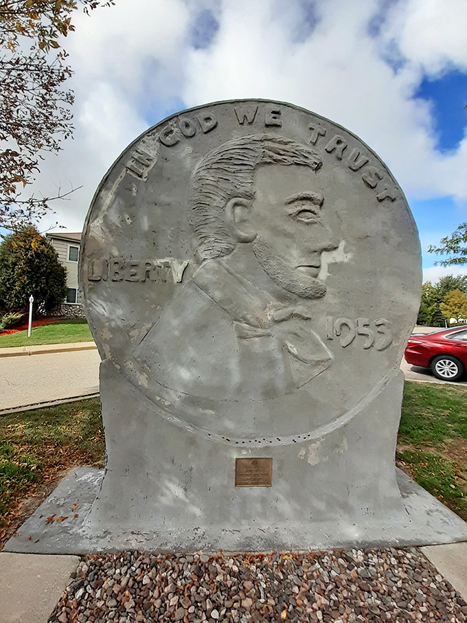 Even without its copper shine, the massive coin commands attention, like a celebrity caught without makeup but still fabulous.
