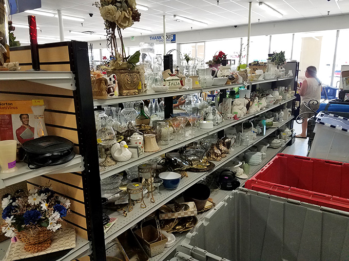 Glassware galore! Crystal, everyday tumblers, and quirky mugs coexist in this mismatched dinner party waiting to happen. Entertaining made affordable!